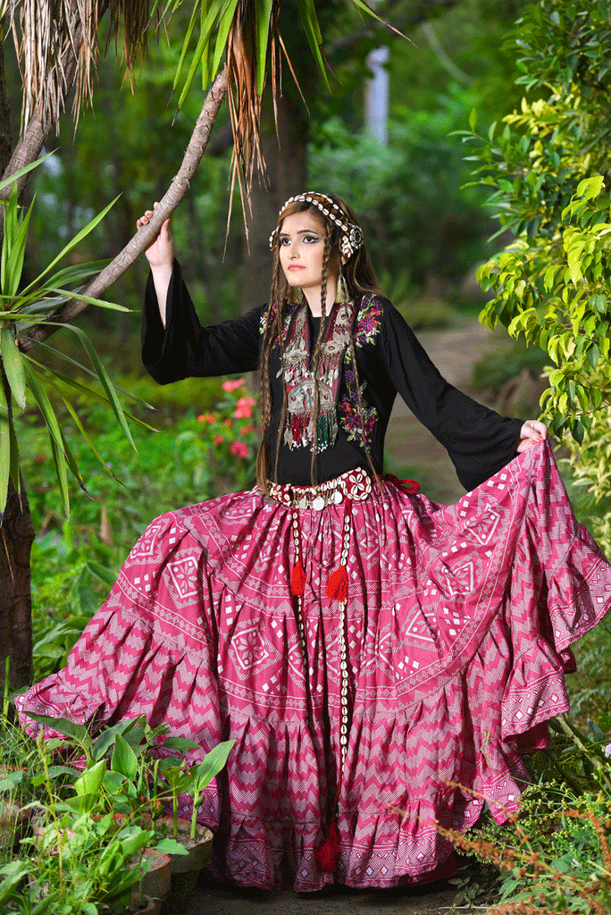 Block print Assuit pattern skirt pink/silver – Senoritas-tribal-designs